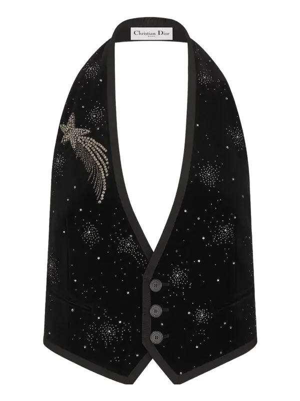 Dior Embellished V-neck Sleeveless Vest - Black