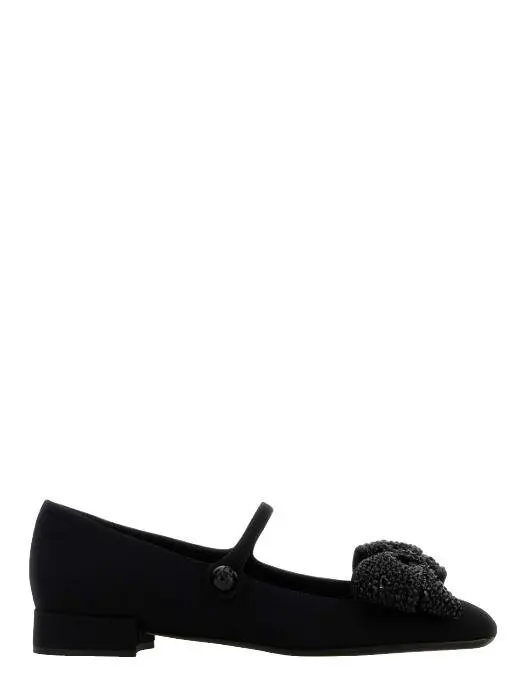 Valentino Garavani Embellished Bow Flat Mary Janes - Black
