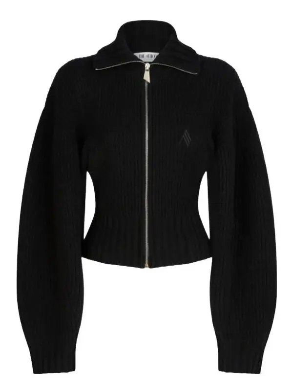 Attico Zip-front Ribbed-knit Cardigan - Black