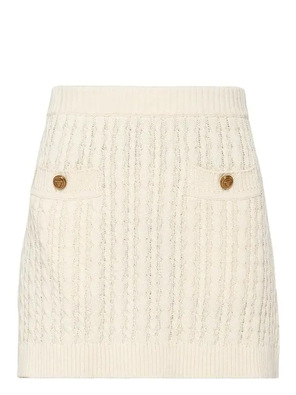 Prada Knitted Mini Skirt With Twisted Detailing - Ivory