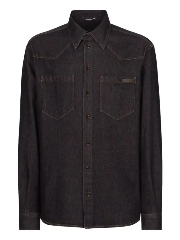Dolce & Gabbana Dolce Gabbana Logo Patch Denim Shirt - Black