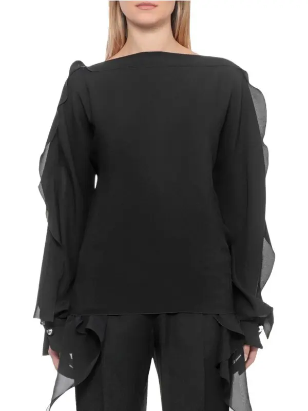 LANVIN Embellished Off-shoulder Sweatshirt - Black