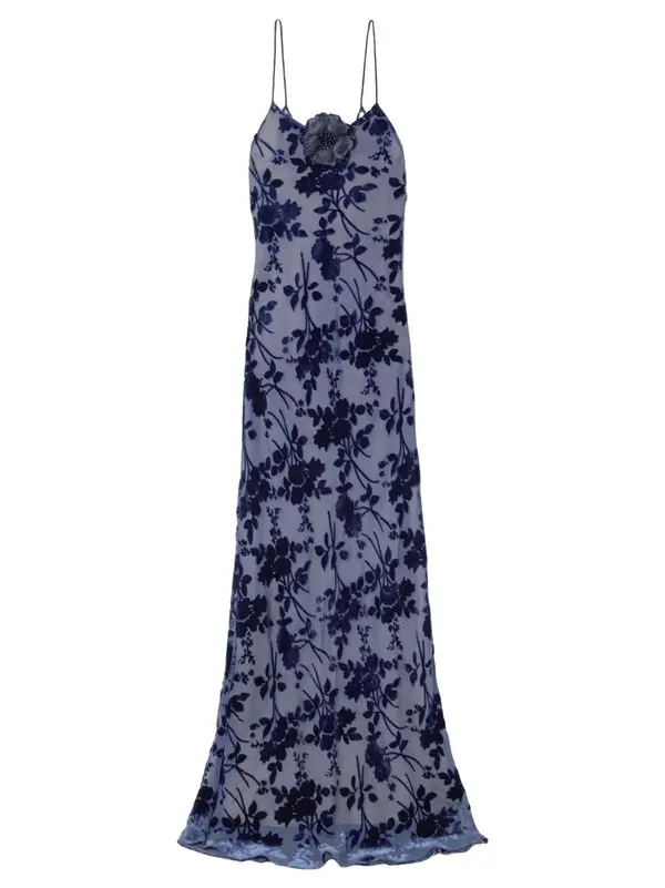RODARTE Appliquéd Floral Devoré-velvet Gown - Blue