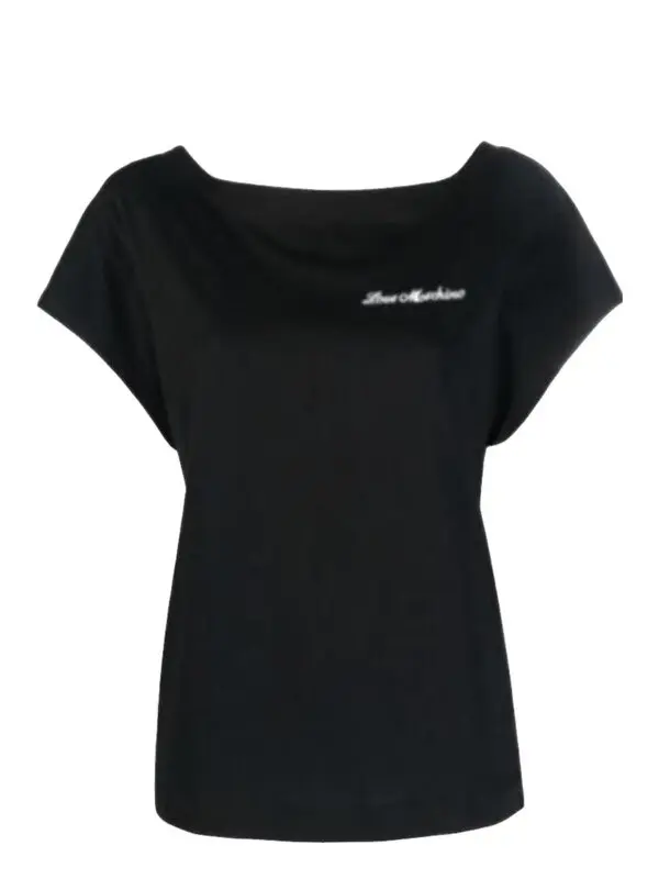 Moschino Round Neck Short Sleeve T-shirt With Embroidered Logo And Heart Appliqués - Black