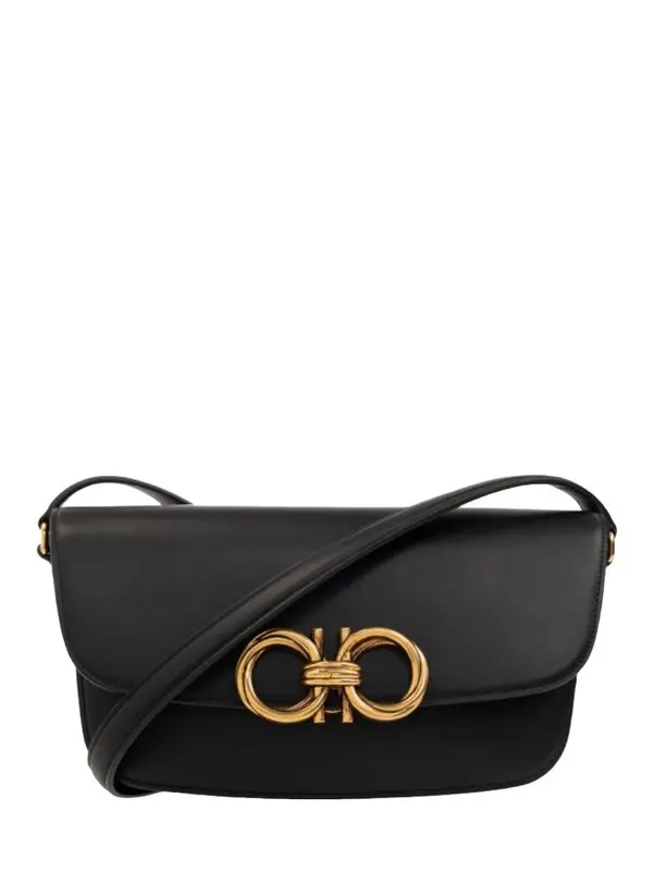 FERRAGAMO Small Trapezio Logo Plaque Crossbody Bag - Black