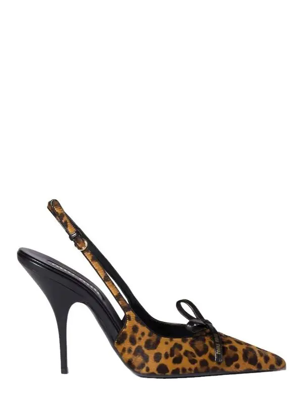 Miu Miu Printed Leather Slingback Pumps With Bow Detailing - Honey-colored
