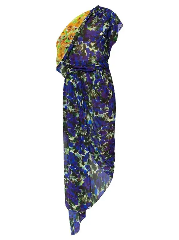 Dries Van Noten Floral Print Asymmetrical Dress - Blue