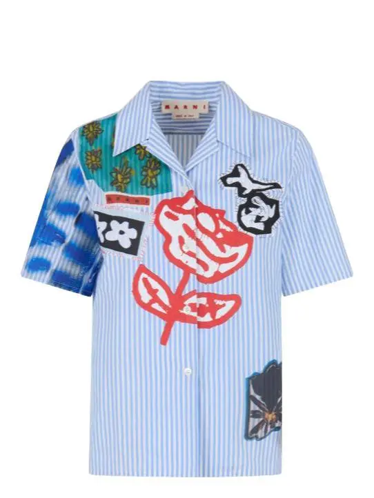 Marni Striped Poplin Bowling Shirt - Blue