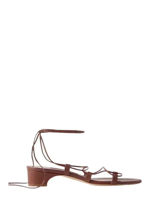 Manolo Blahnik Leather Strappy Sandals With Tie Fastening - Red