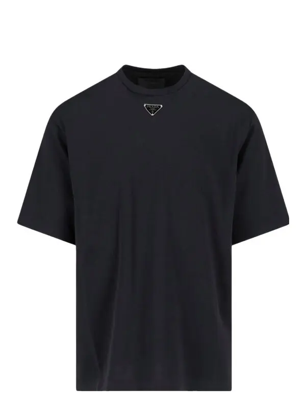 Prada Logo Plaque Crewneck T-shirt - Black