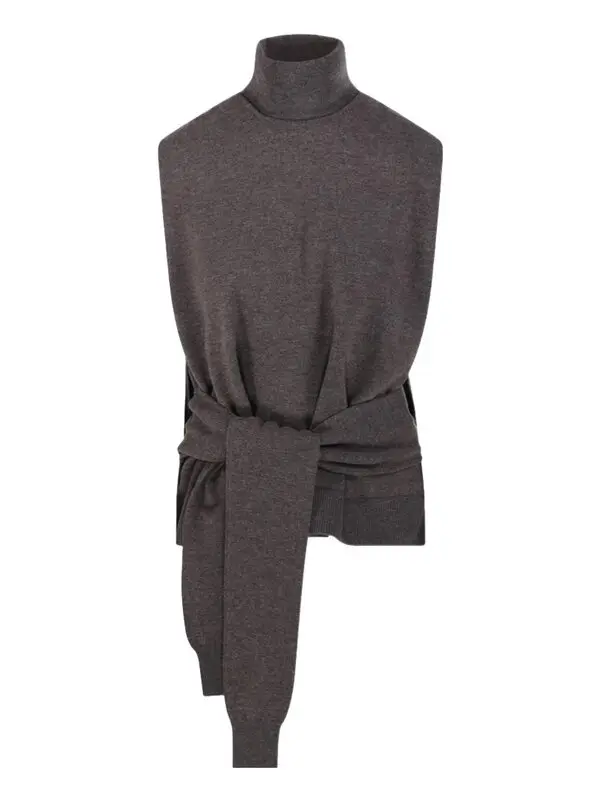 RÓHE Turtleneck Sweater With Ribbed Trim And Belted Detail - Black