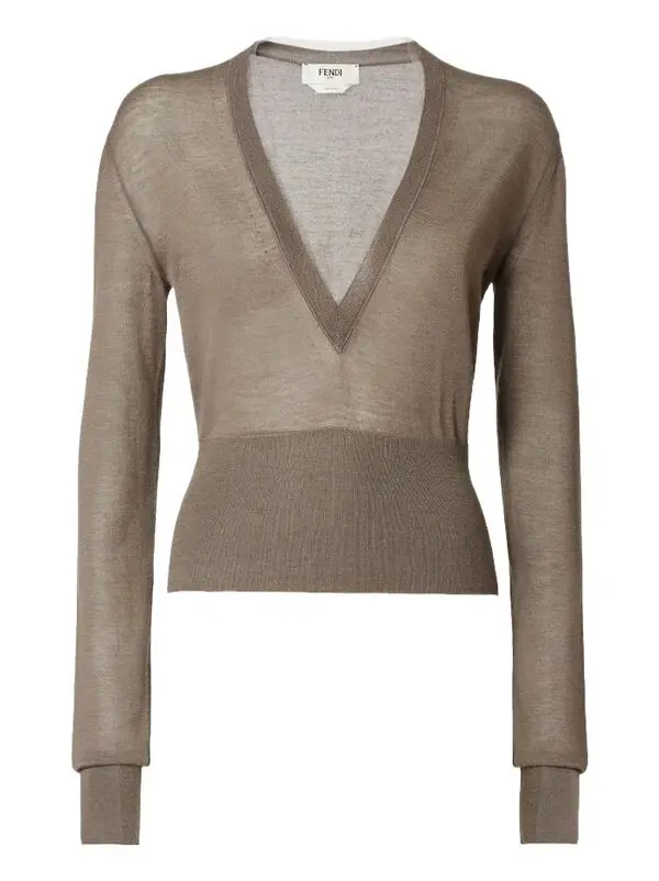 Fendi Long-sleeved V-neck Jumper - Grey