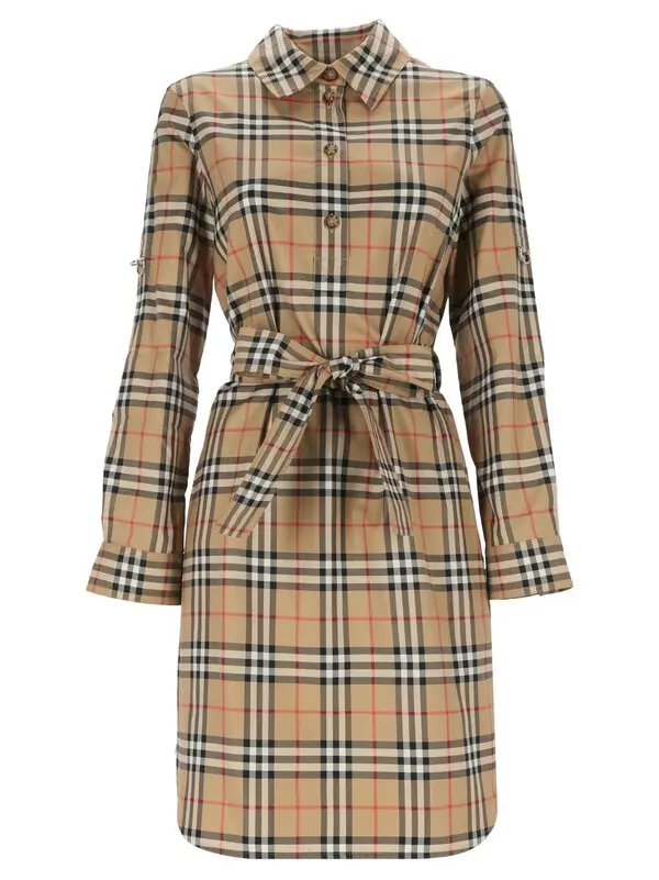 Burberry Vintage Check-pattern Belted Shirt Dress - Khaki