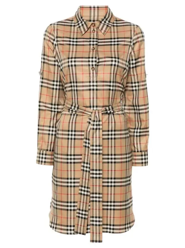 Burberry Vintage Check Belted Shirt Dress - Nude