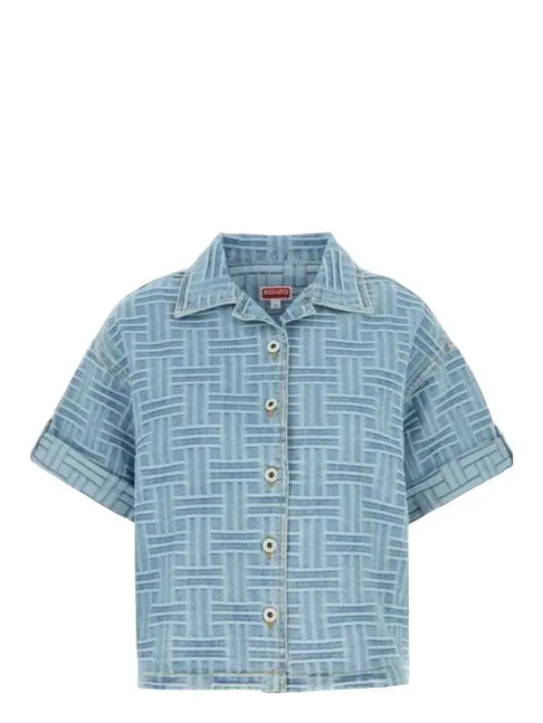 Kenzo Weave Stone Bleach Oversized Shirt - Blue