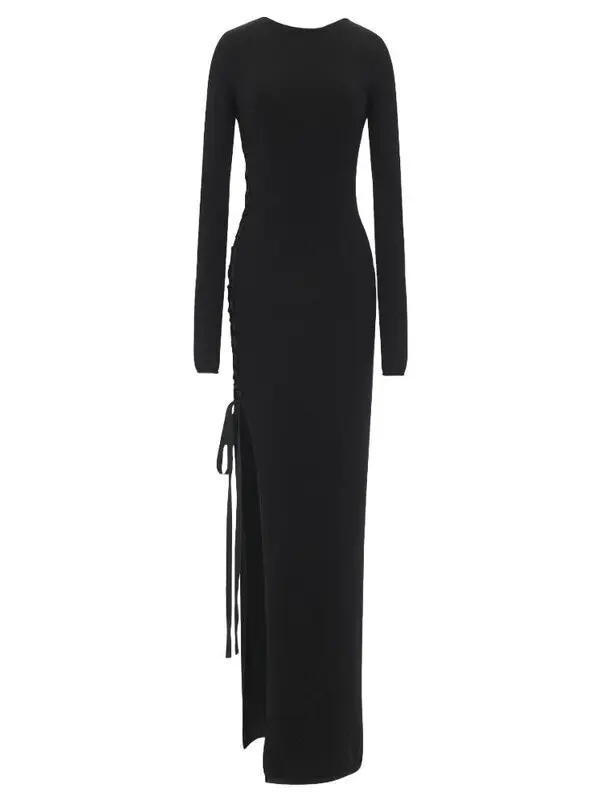Saint Laurent Long-sleeved Lace-up Dress - Black