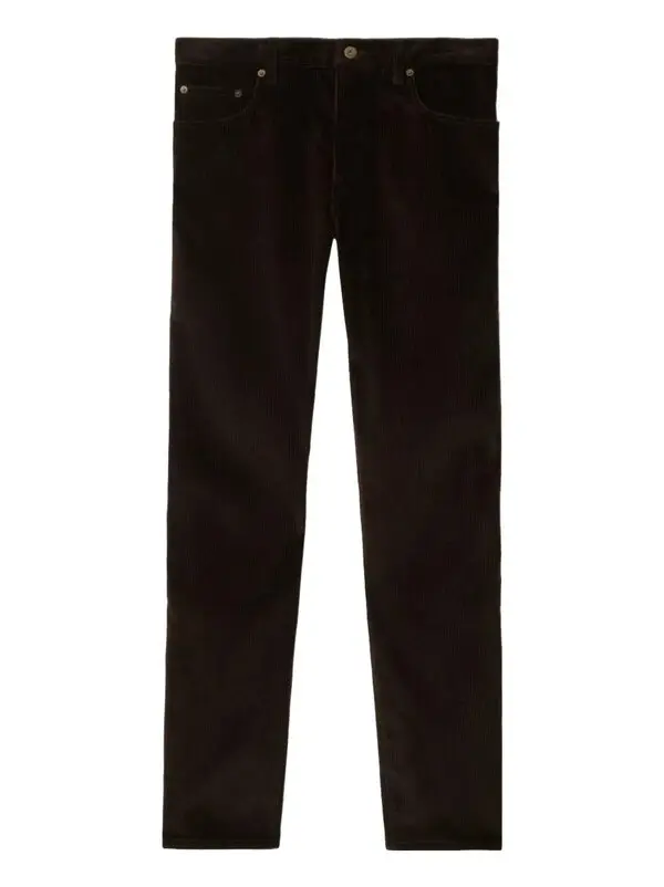 Burberry Corduroy Straight-leg Trousers With Equestrian Knight Logo Patch - Lilac Brown