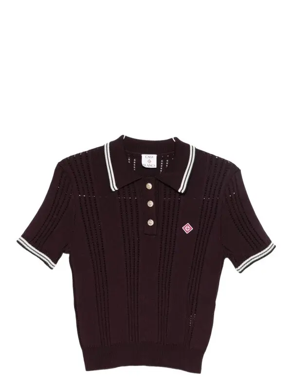 Casablanca Knit Short Sleeve Polo Shirt With Striped Details - Black