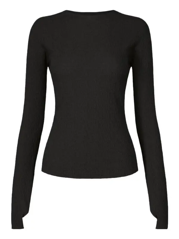 Issey Miyake Round Neck Long Sleeve Top - Black