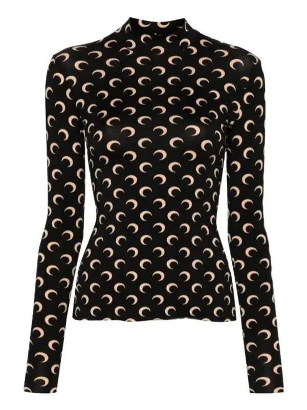 MARINE SERRE Crescent Moon Print Long Sleeve Top - Black