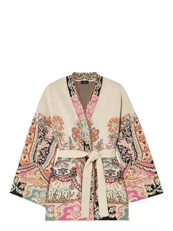 Etro Jacquard Paisley Knit Belted Cardigan - Multi-color