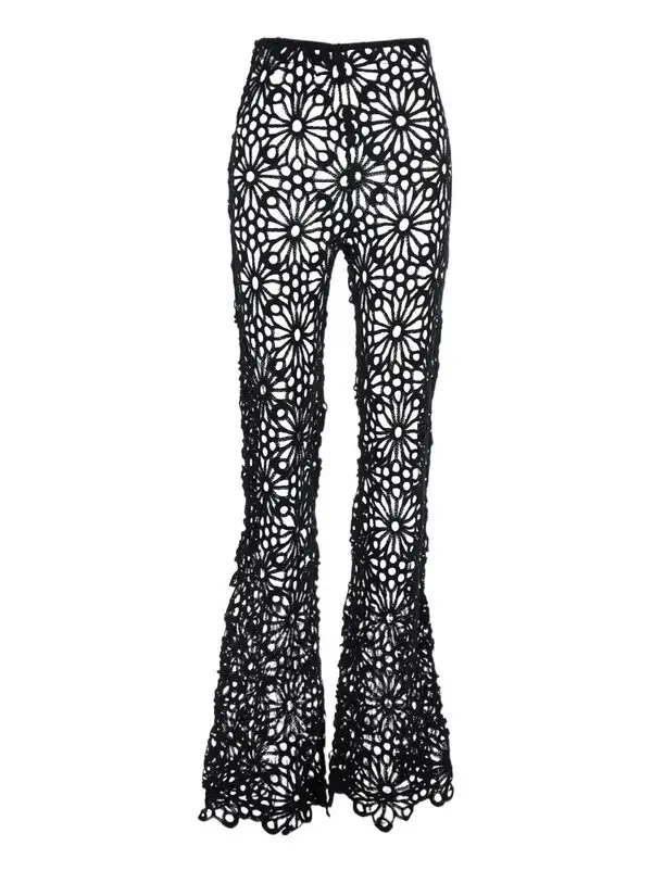 Norma Kamali Flower Detailed Knit Flared Pants - Black