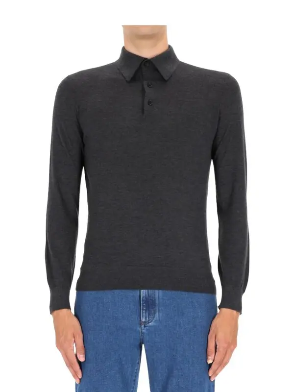 Zegna Long Sleeved Polo Shirt - Black