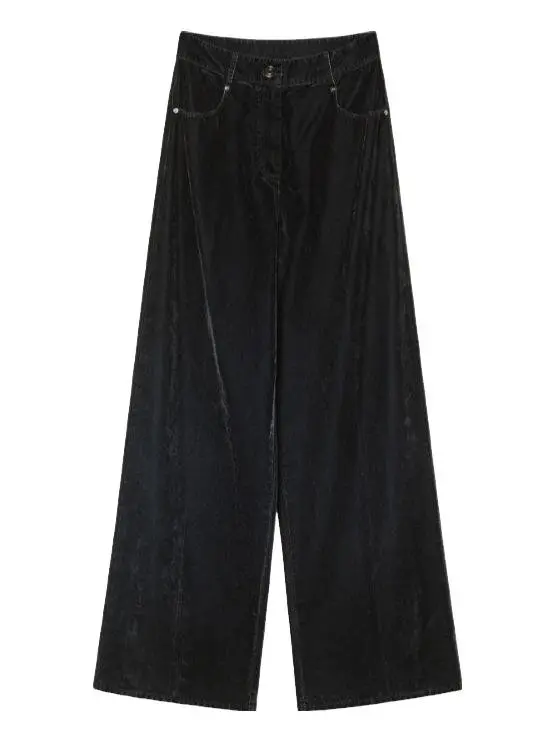 FORTE_FORTE Flocked Cotton High Waist Wide Leg Trousers - Notte