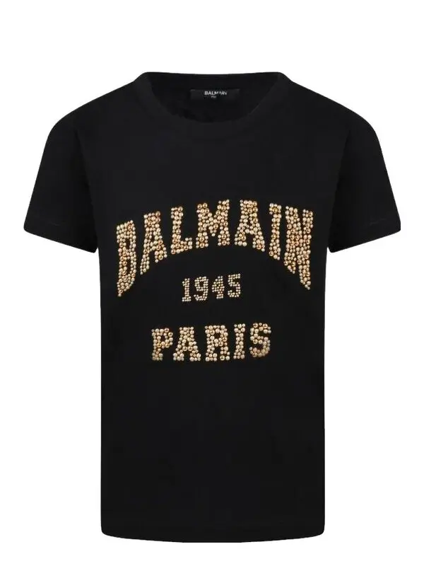 Balmain Logo Embellished Cotton T-shirt - Black