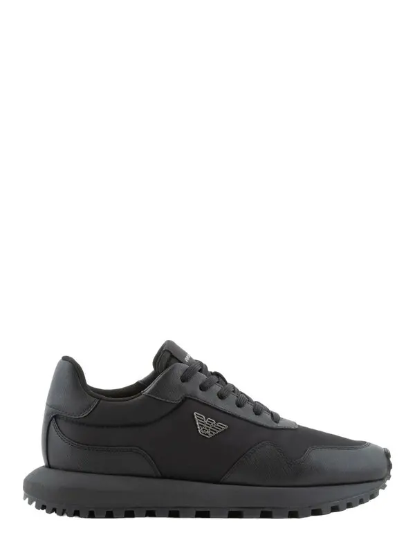 Emporio Armani Logo Plaque Lace-up Sneakers - Black