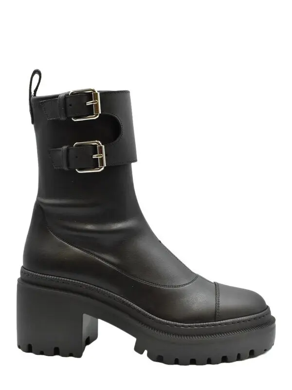 GIUSEPPE ZANOTTI Round Toe Buckled Boots - Black