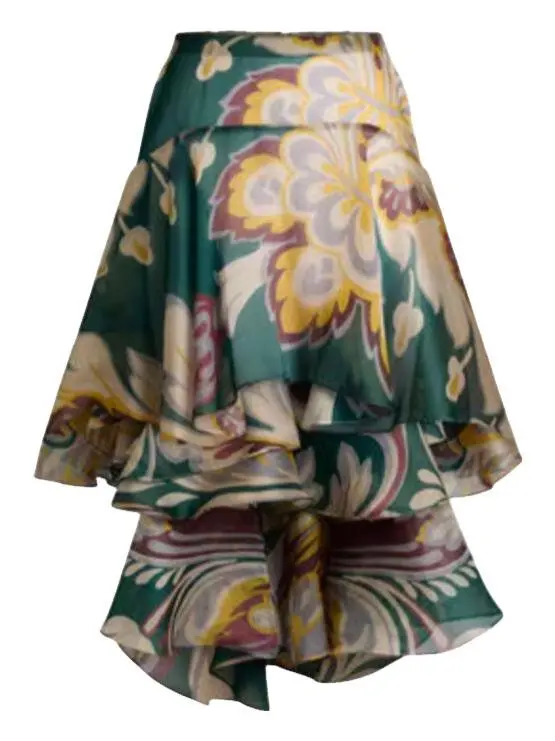 Etro Asymmetric Floral Print Midi Skirt - Multicolor