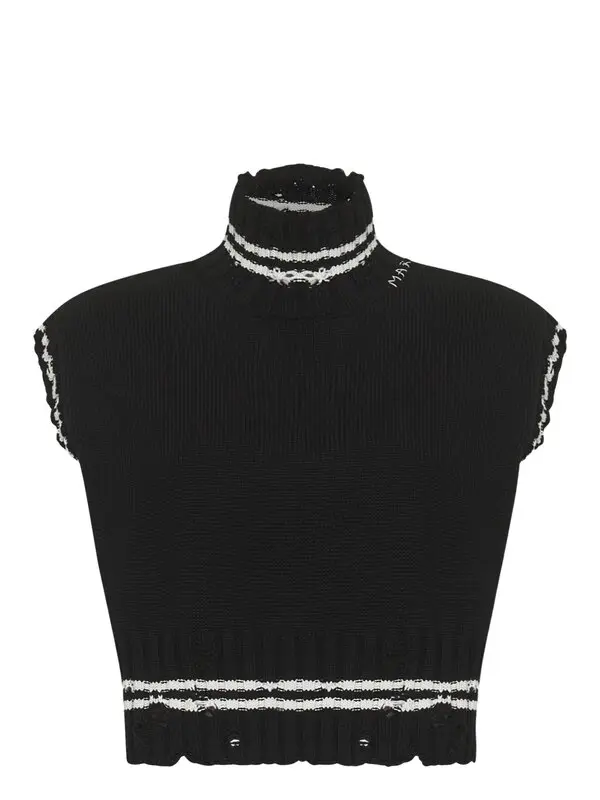 Marni High-neck Distressed Sleeveless Sweater Vest - Black