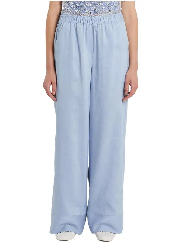 Marella Elastic Waist Wide Leg Trousers - Blue