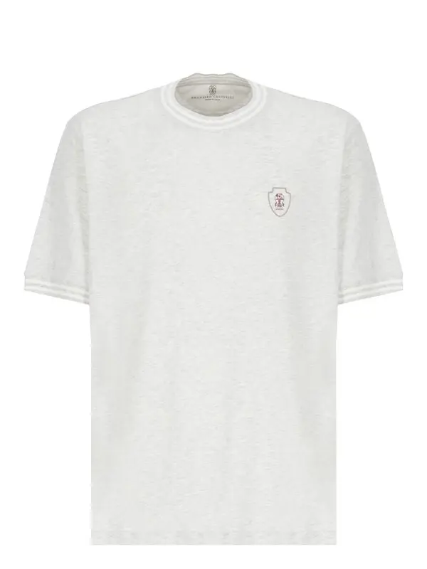 Brunello Cucinelli Logo Embroidered Crewneck T-shirt - Heather Gray