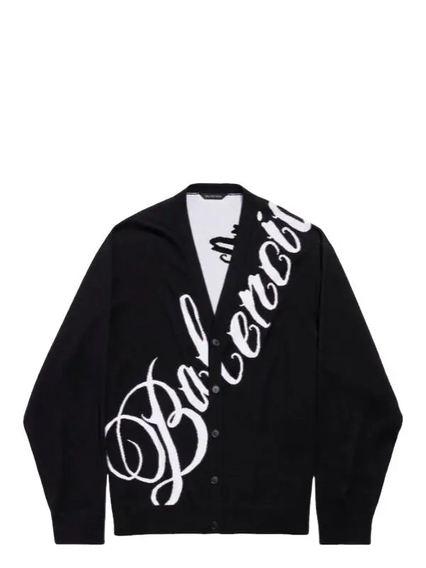 Balenciaga Big B Crewneck Knitted Cardigan - Black/white