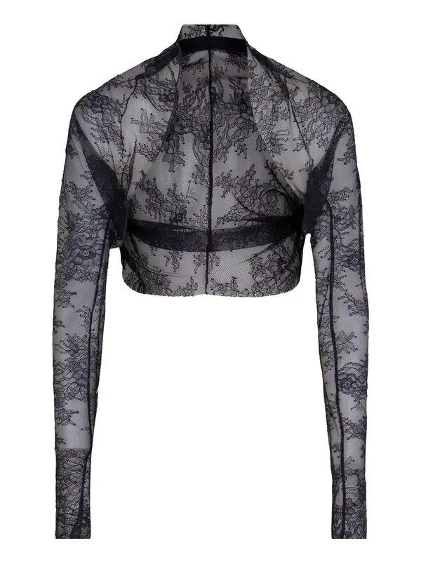Alberta Ferretti Long Sleeve Lace Top - Black