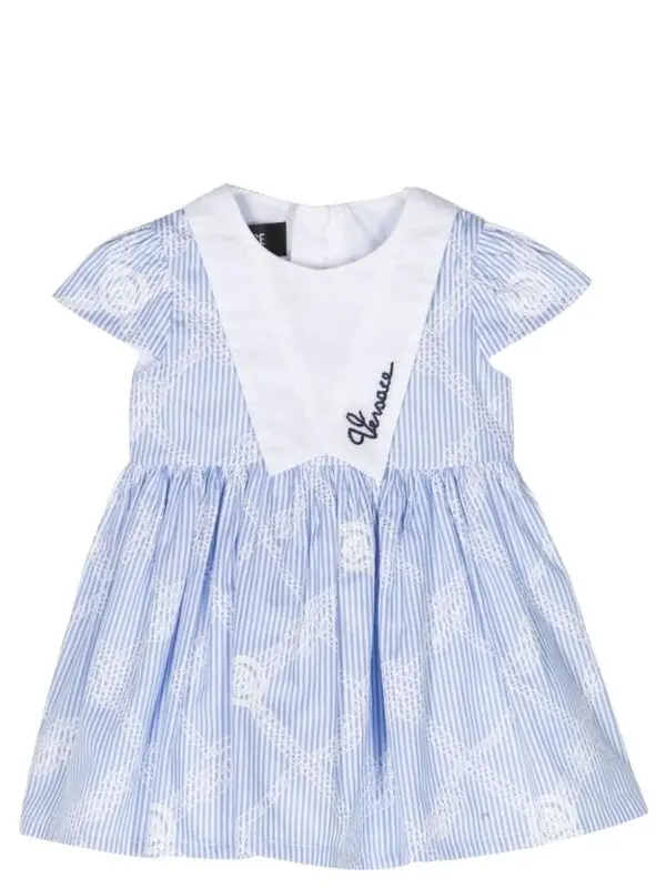 Versace Striped Poplin Dress With Medusa Head And Rope Print - Blue
