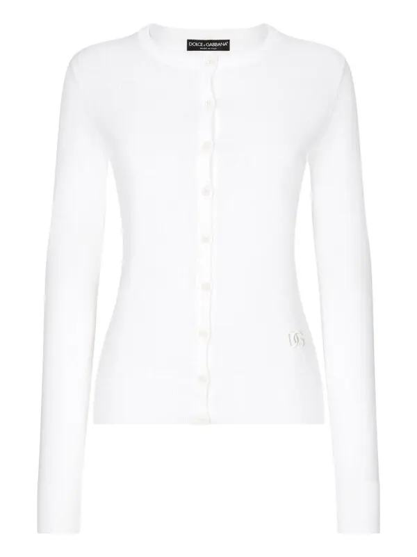 Dolce & Gabbana Dg Logo Embroidered Crewneck Cardigan - White