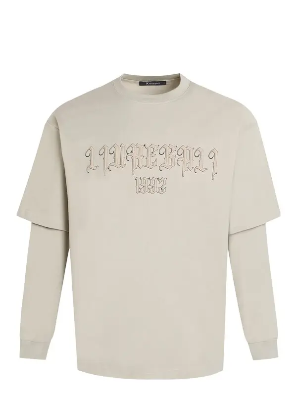 LIUREGALI Printed Fake Two-piece Long-sleeved Base Shirt - Khaki