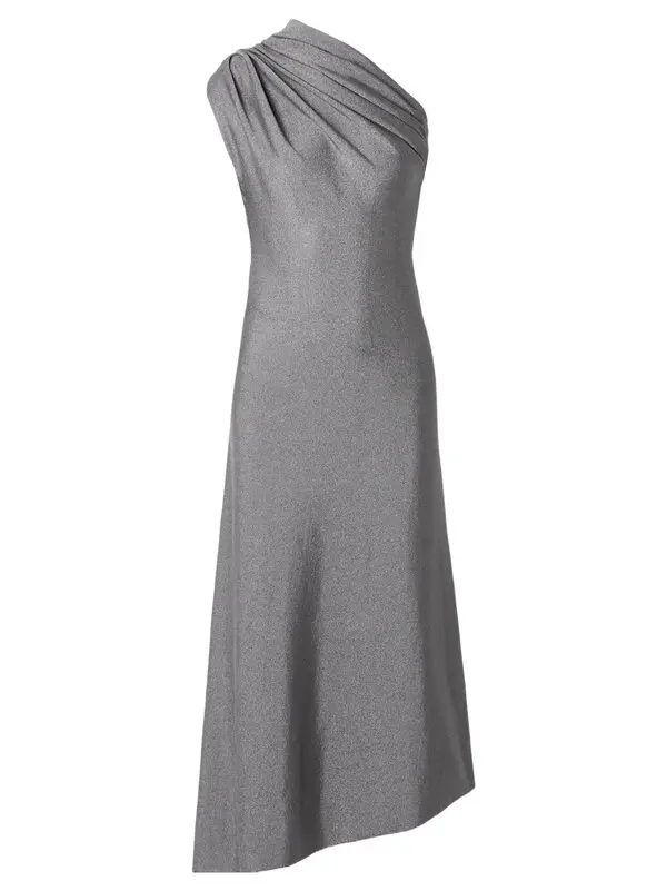 Khaite One-shoulder Ruched Midi Dress - Gray