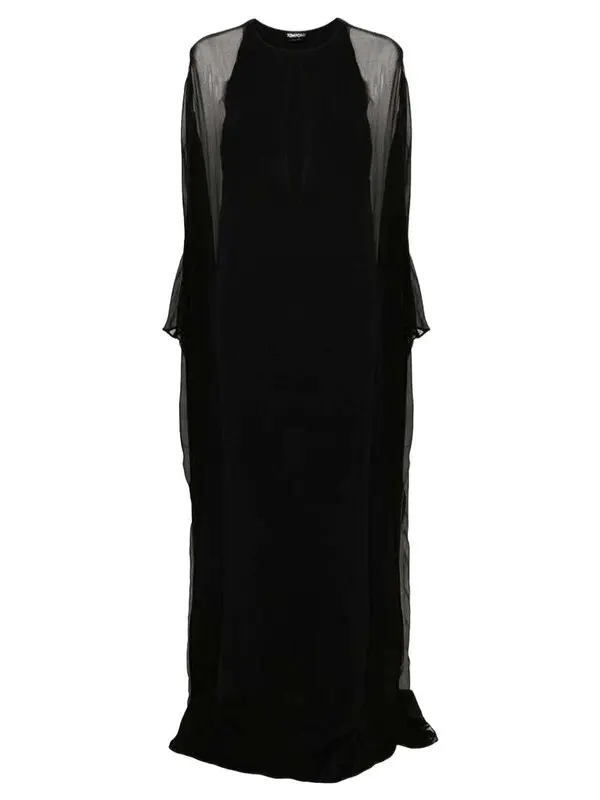 TOM FORD Floor-length Gown With Keyhole Neckline And Sheer Detailing - Black