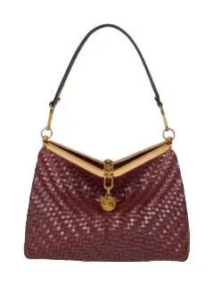 Etro Medium Woven Leather Vela Bag - Burgundy