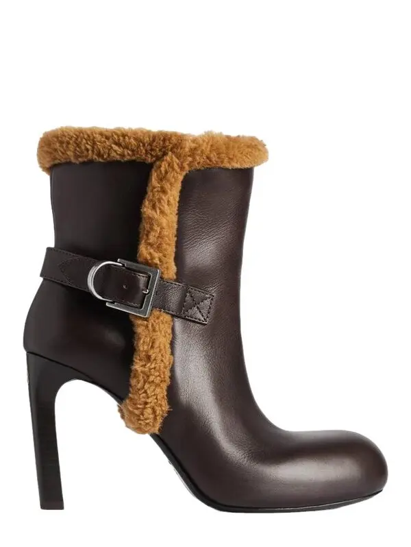 Balenciaga Fargo Shearling Trim Ankle Boots - Dark Brown