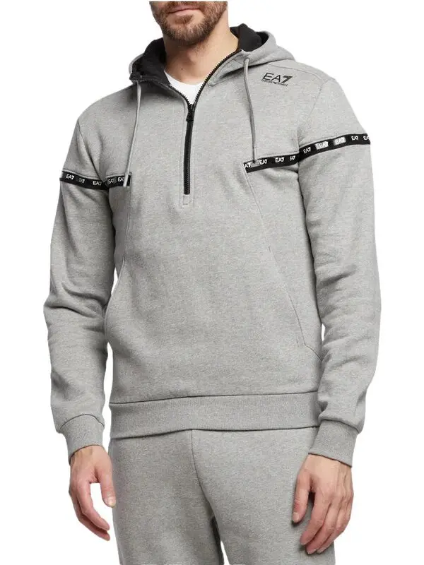 EA7 Semi-zipper Hooded Sweater With Logo Detail - Gray