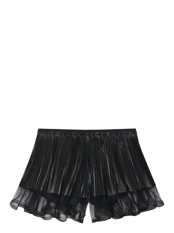 Givenchy Pleated Ruffle Shorts With Tulle Hem - Black