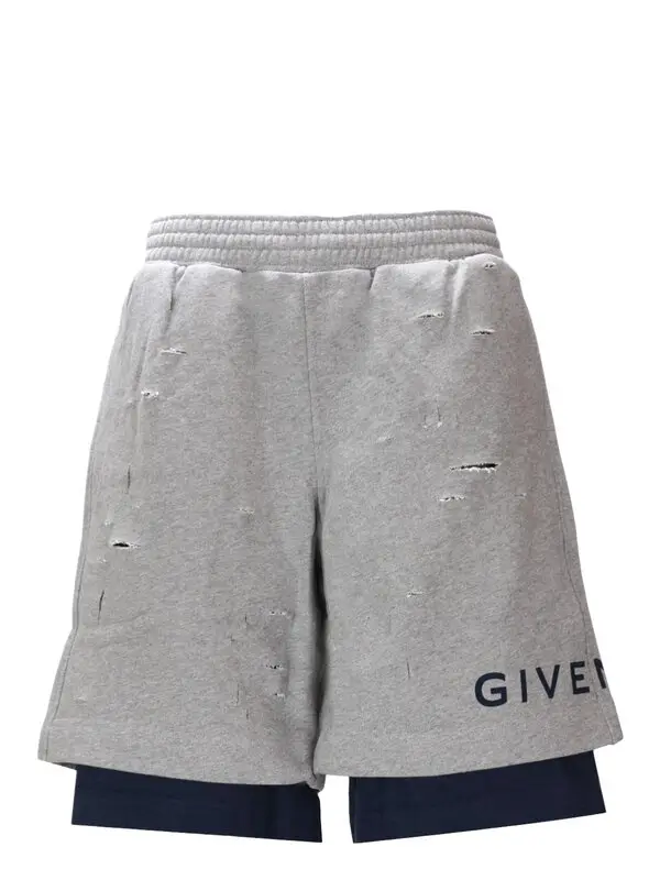 Givenchy Logo Printed Distressed Layered Shorts - Gray