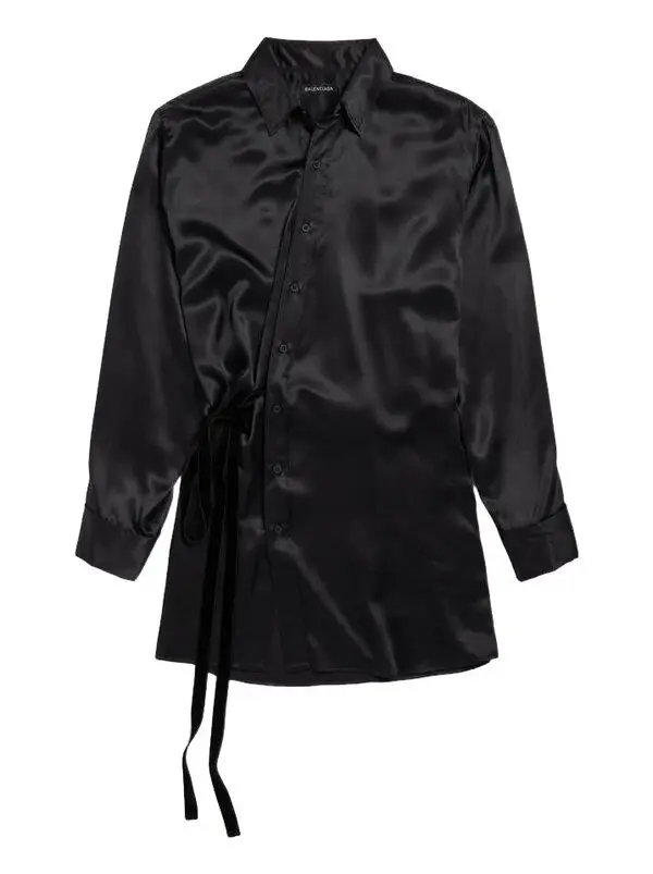 Balenciaga Wrap Collared Long-sleeve Dress - Black
