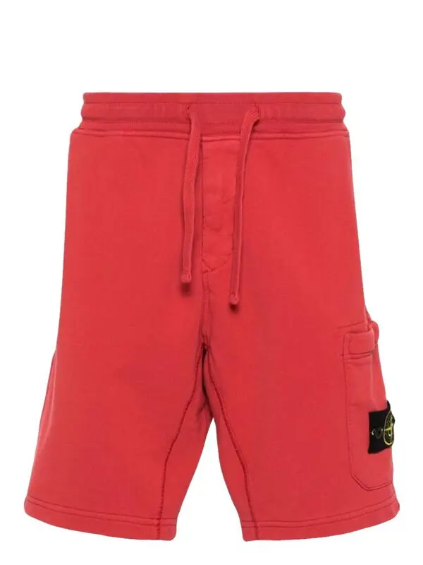 Stone Island Cotton Compass Badge Shorts - Red