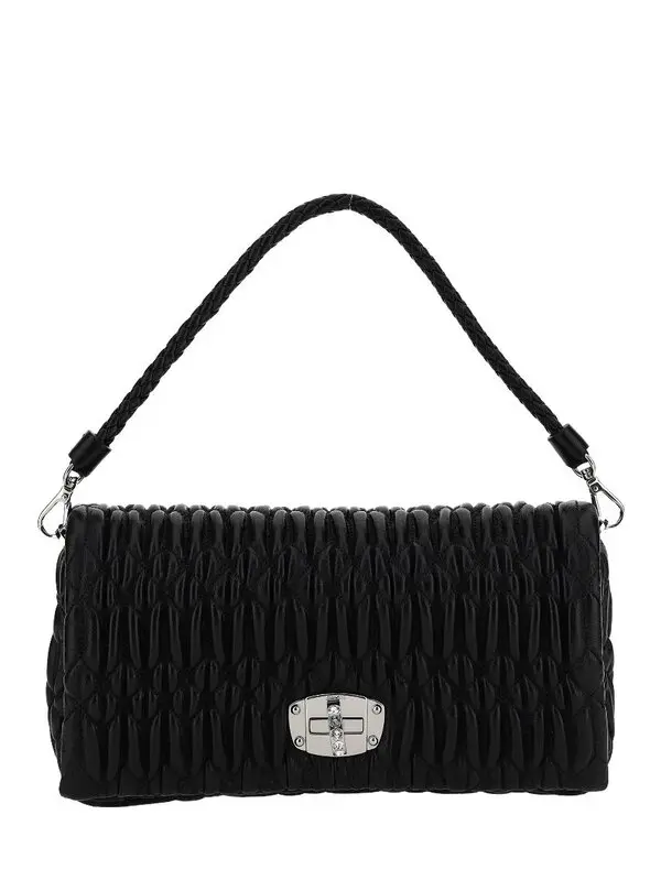 Miu Miu Crystal Strap Quilted Shoulder Bag - Black